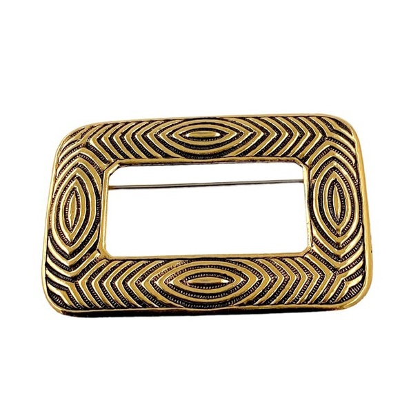 Vintage | Jewelry | Vintage Large Rectangular Cut Out Textured Gold ...